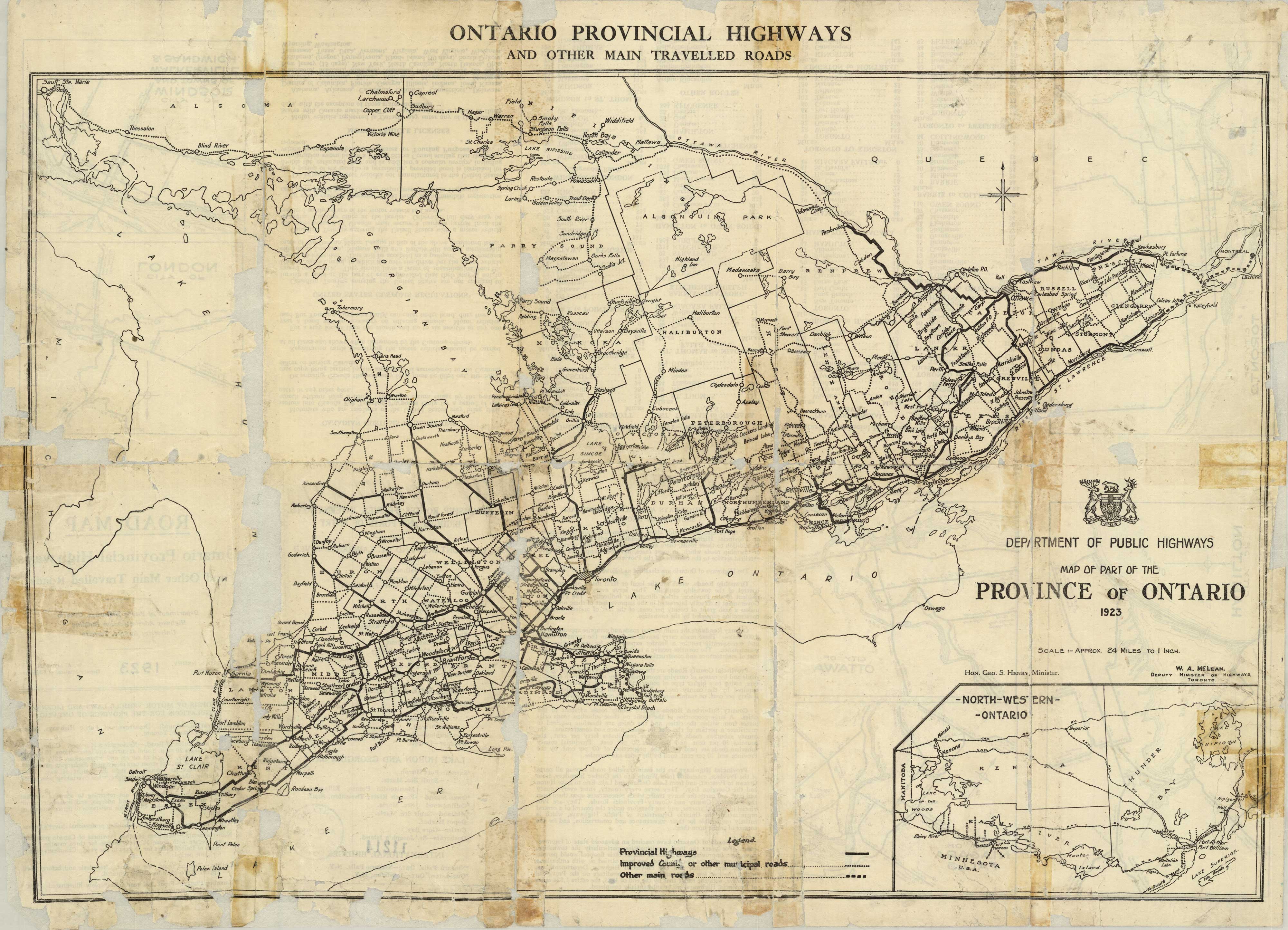 first-official-road-map-of-ontario-ontario-provincial-highways-and ...